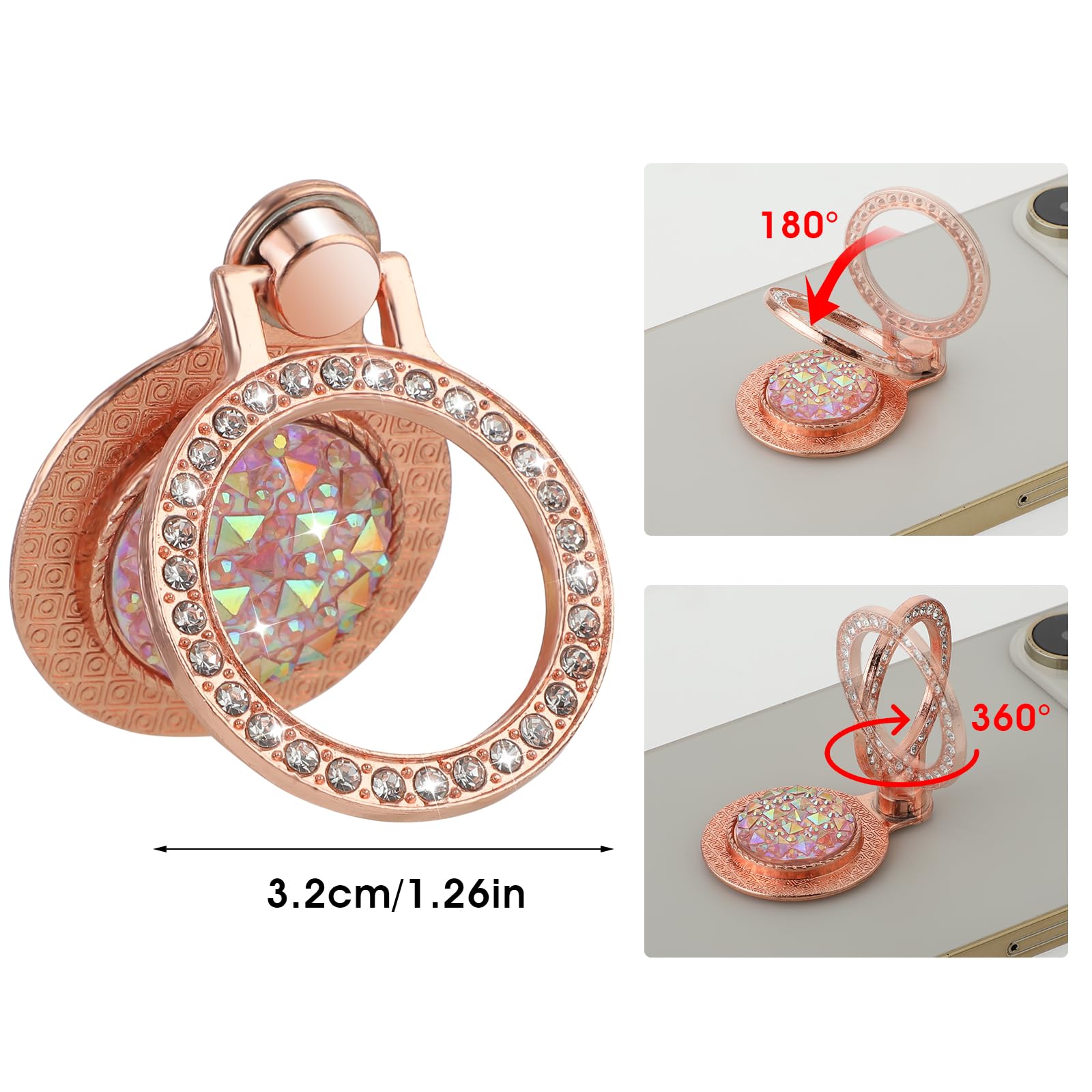 WLLHYF 4 Pack Cell Phone Ring Holder Stand Metal Round Rhinestones Finger Grip Loop 360 Degree Rotation Generic Phone Hand Holder Kickstand Cellphone Case Accessories