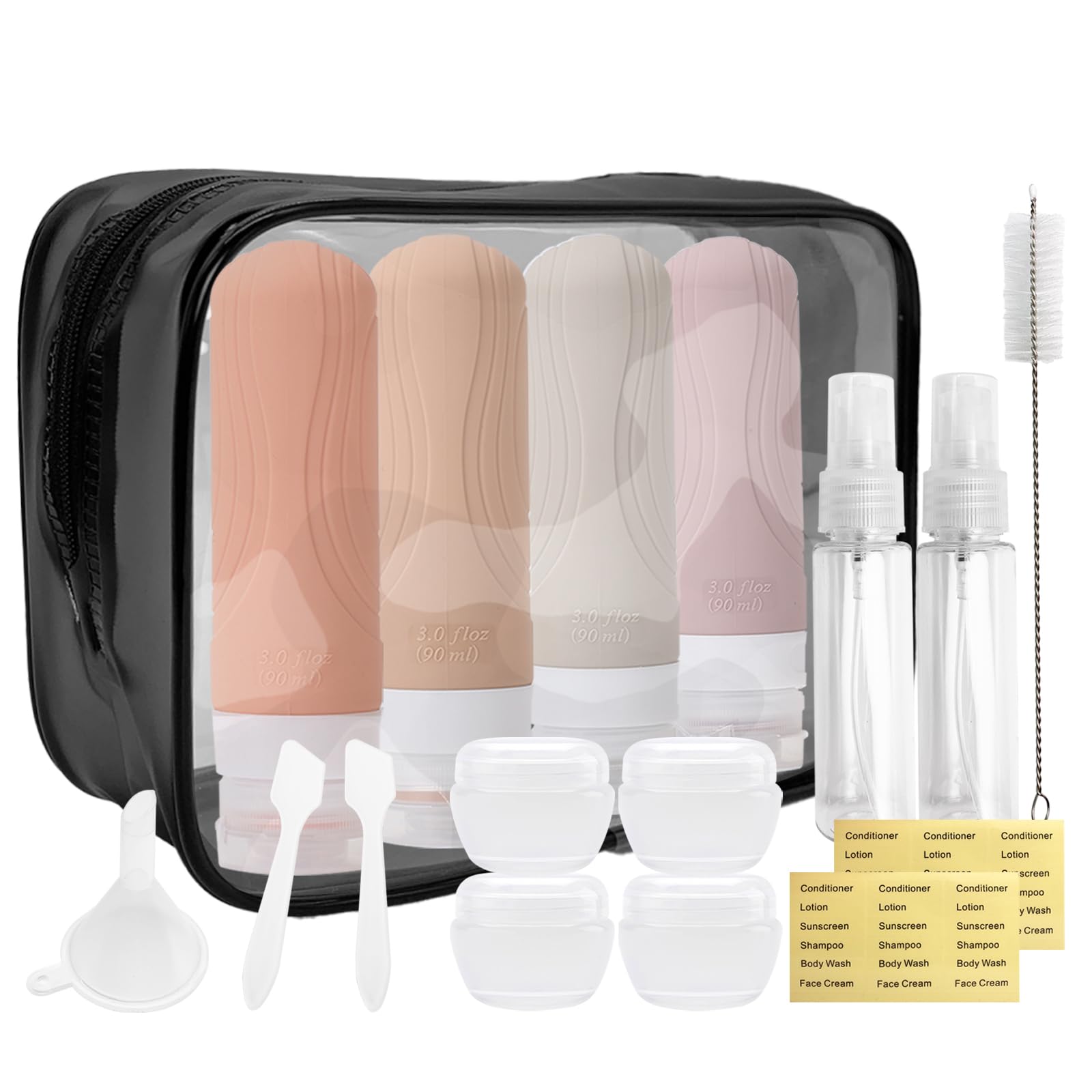 SupMaka Travel Containers for Toiletries, 17 Pcs - Silicone Travel Size Bottles Set, 3oz Leak Proof Shampoo and Conditioner Bottles, TSA Approved Travel Essentials for Lotion Body Wash