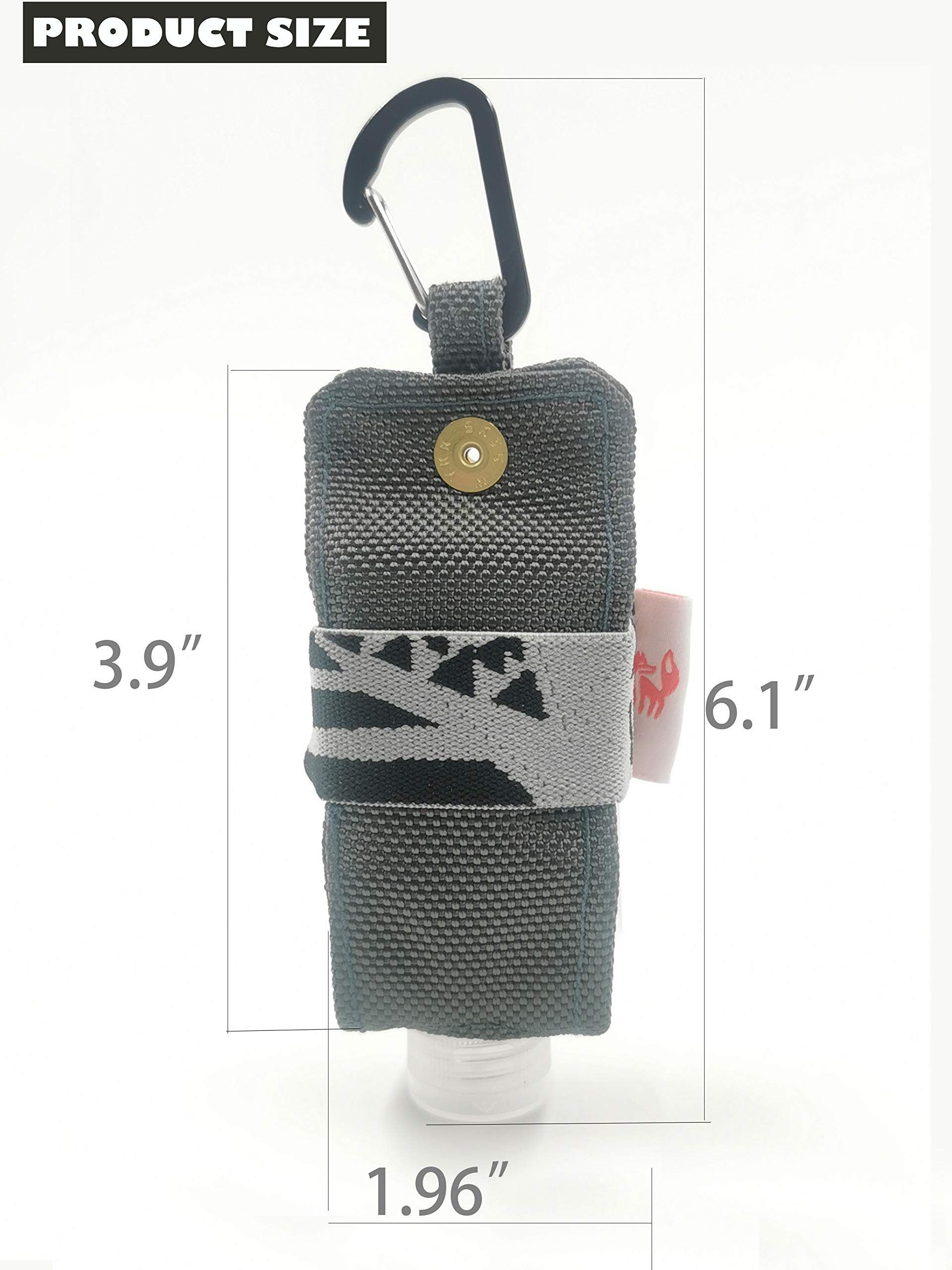 SUCHI Travel Size Hand Sanitizer Holder,Bottle Case and Carabiner Carrier bag-Portable Mini Waist Bag for Liquids Clip On Belt Loop,Backpack and Purse-Includes Empty 60ml/ 2 oz Reusable Bottle (Gray)