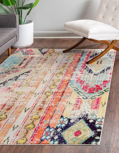 Unique Loom Sedona Collection Distressed, Southwestern, Vintage, Modern, Over-Dyed, Abstract Area Rug (5' 0 x 8' 0 Rectangular, Multi/Beige)