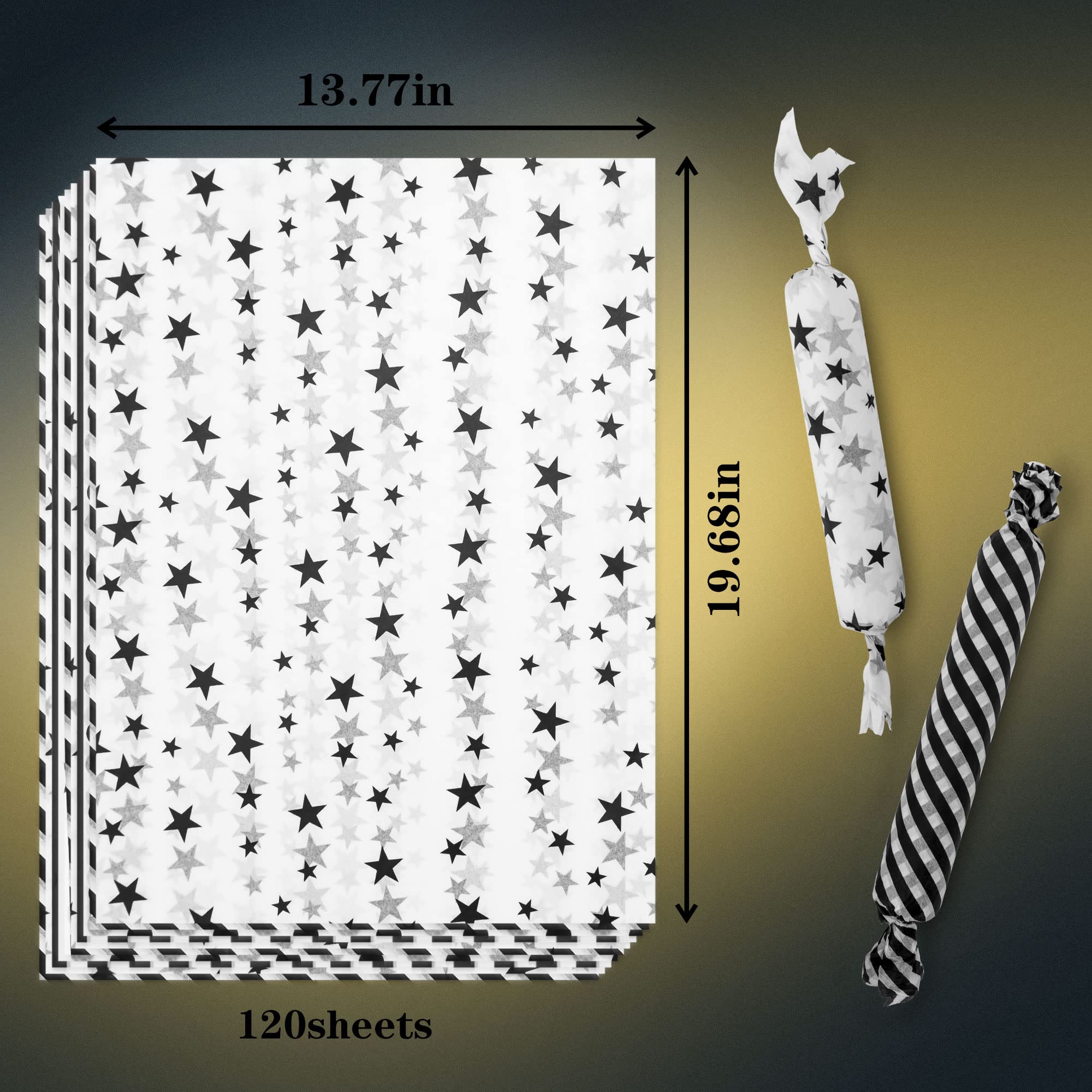 120 Sheets Black and White Tissue Paper Bulk,Black and White Tissue Paper for Gift Bags,White Tissue Paper with Black Star Stripes Polka Dots Pattern,14 x 20 Inch