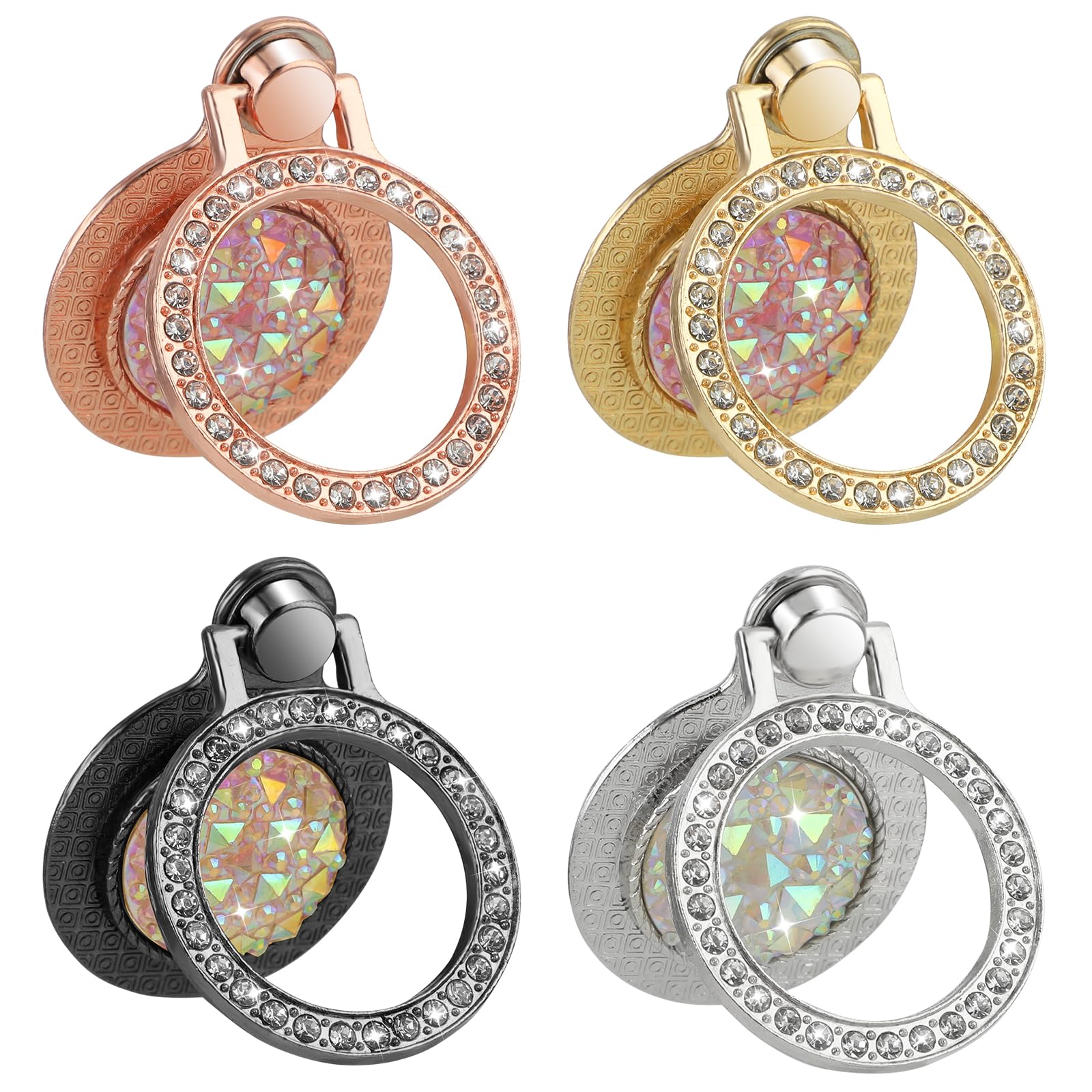 WLLHYF 4 Pack Cell Phone Ring Holder Stand Metal Round Rhinestones Finger Grip Loop 360 Degree Rotation Generic Phone Hand Holder Kickstand Cellphone Case Accessories