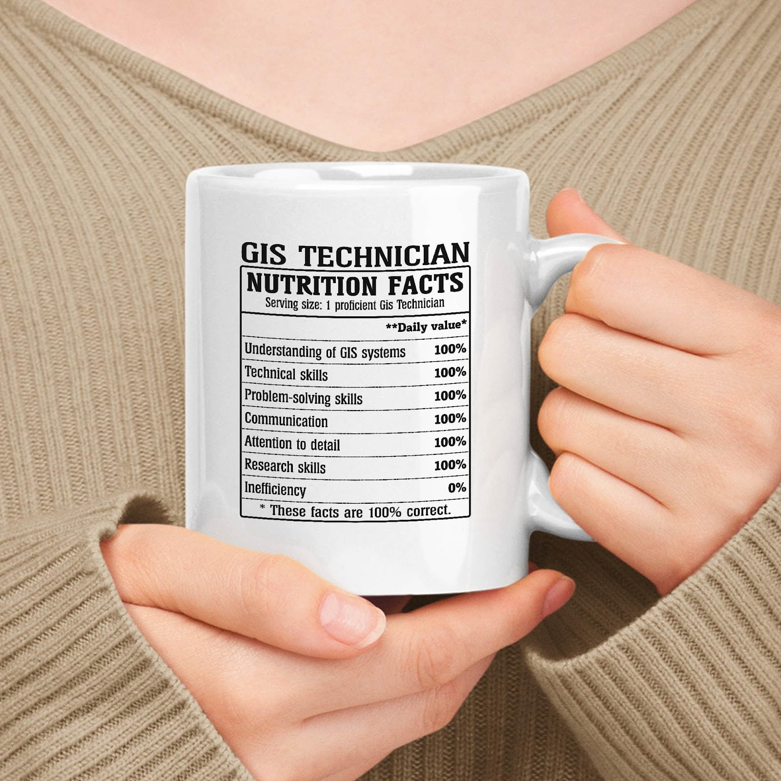 muggable Employee Appreciation Gift For Gis Technician Nutrition Facts, White 11oz Ceramic Mug