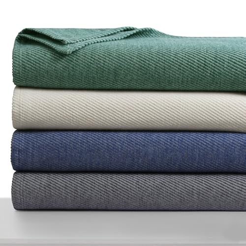 Tribeca Living Yarn Dyed Organic Cotton and Organic Wool Blanket King size, Soft and Cozy Oversized Blanket, Fade Resistant, Grey