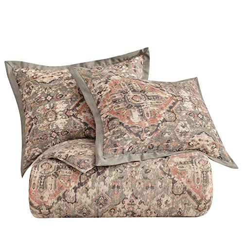 HiEnd Accents Carmen Kilim 3 Piece Comforter Set with Pillow Shams, Gray Medallion, Super Queen Size, Modern, Traditional, Rustic Style Luxury Bedding Set, 1 Comforter and 2 Pillowcases
