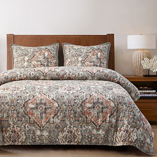 HiEnd Accents Carmen Kilim 3 Piece Comforter Set with Pillow Shams, Gray Medallion, Super Queen Size, Modern, Traditional, Rustic Style Luxury Bedding Set, 1 Comforter and 2 Pillowcases