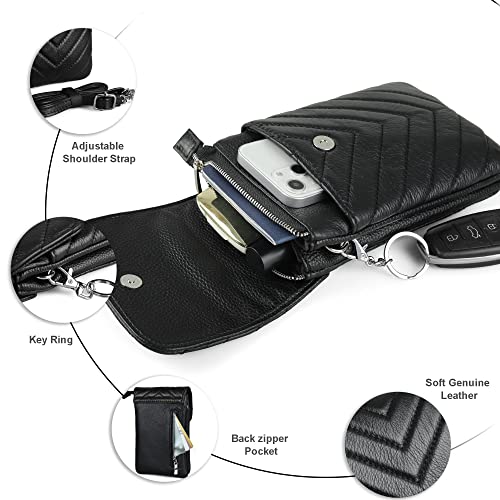 belfen Crossbody Bags for Women, Small Leather Cross body Cell Phone Wallet Purse with Adjustable Strap-Chevron Quilted Black