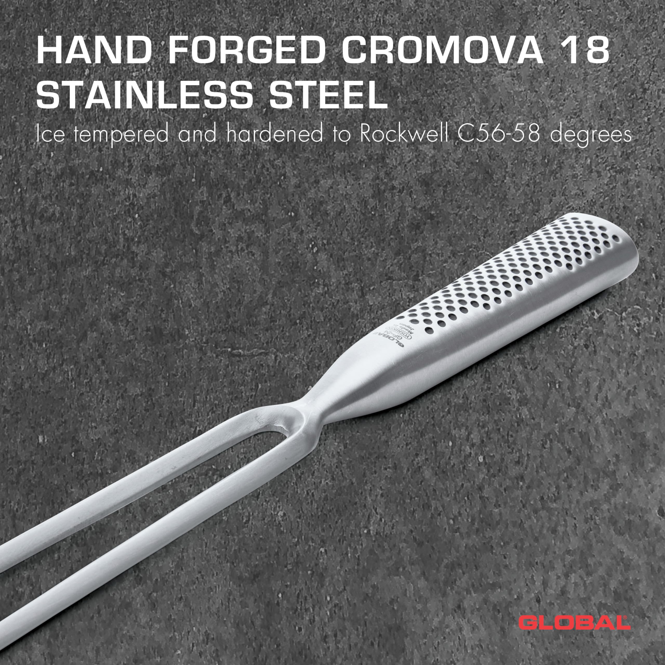 Global GF-24, Classic Straight, Stainless Steel Carving Fork, Medium, Silver
