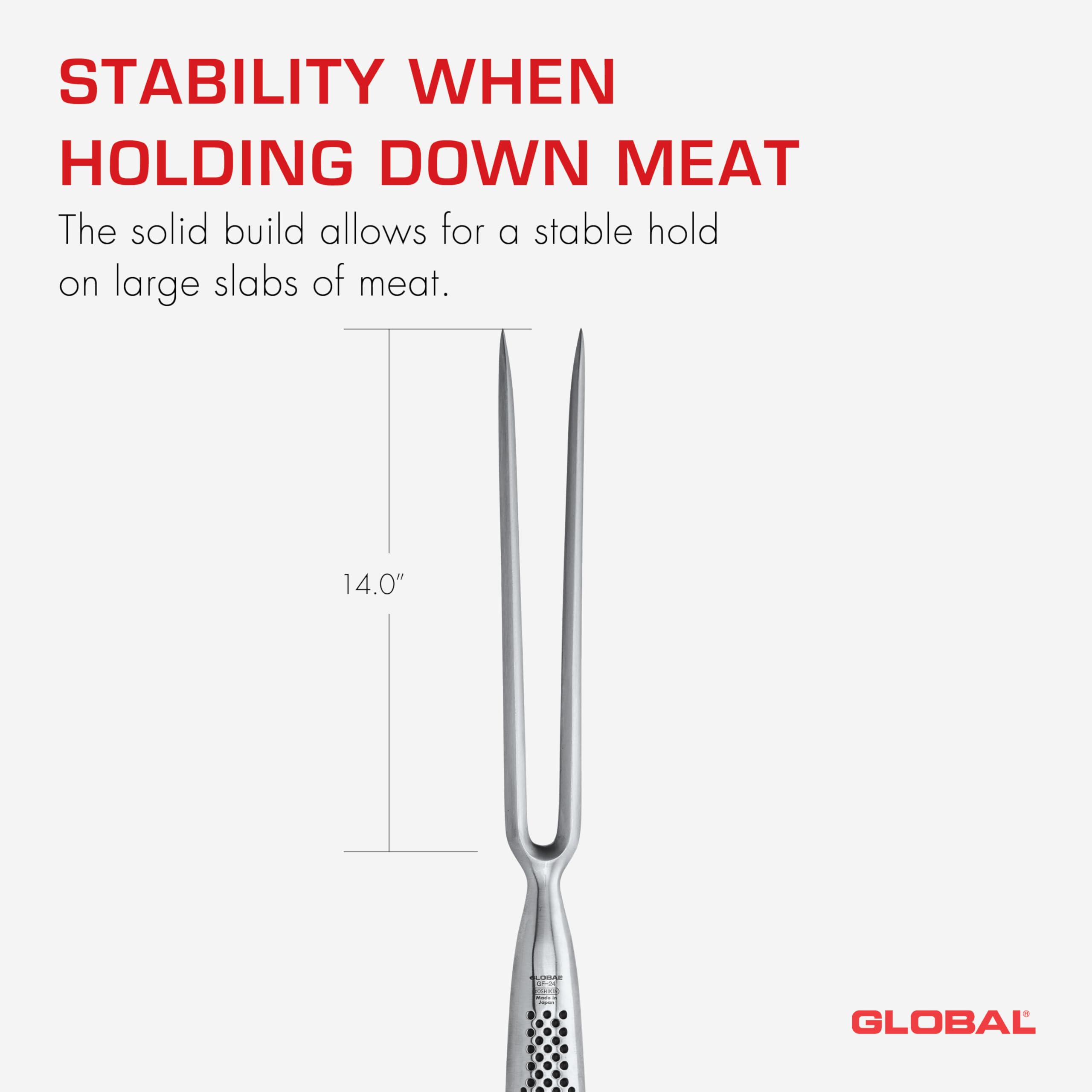 Global GF-24, Classic Straight, Stainless Steel Carving Fork, Medium, Silver