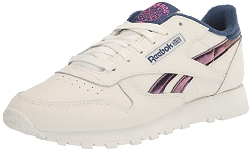 Reebok Women's Classic Leather Sneaker, Chalk/Batik Blue/Atomic Pink, 8