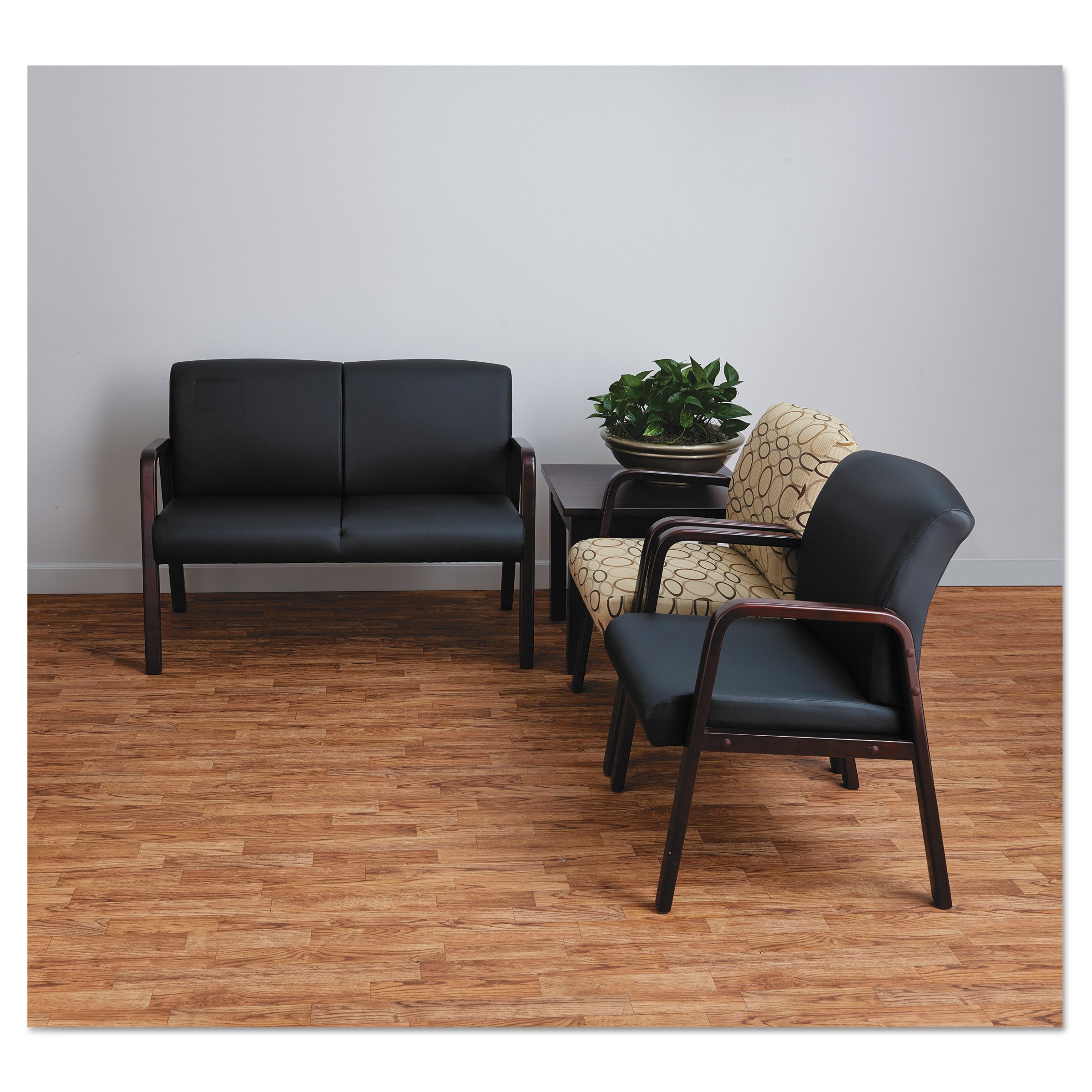 Alera ALERL4319M Alera Reception Lounge Series Guest Chair, Mahogany/black Leather