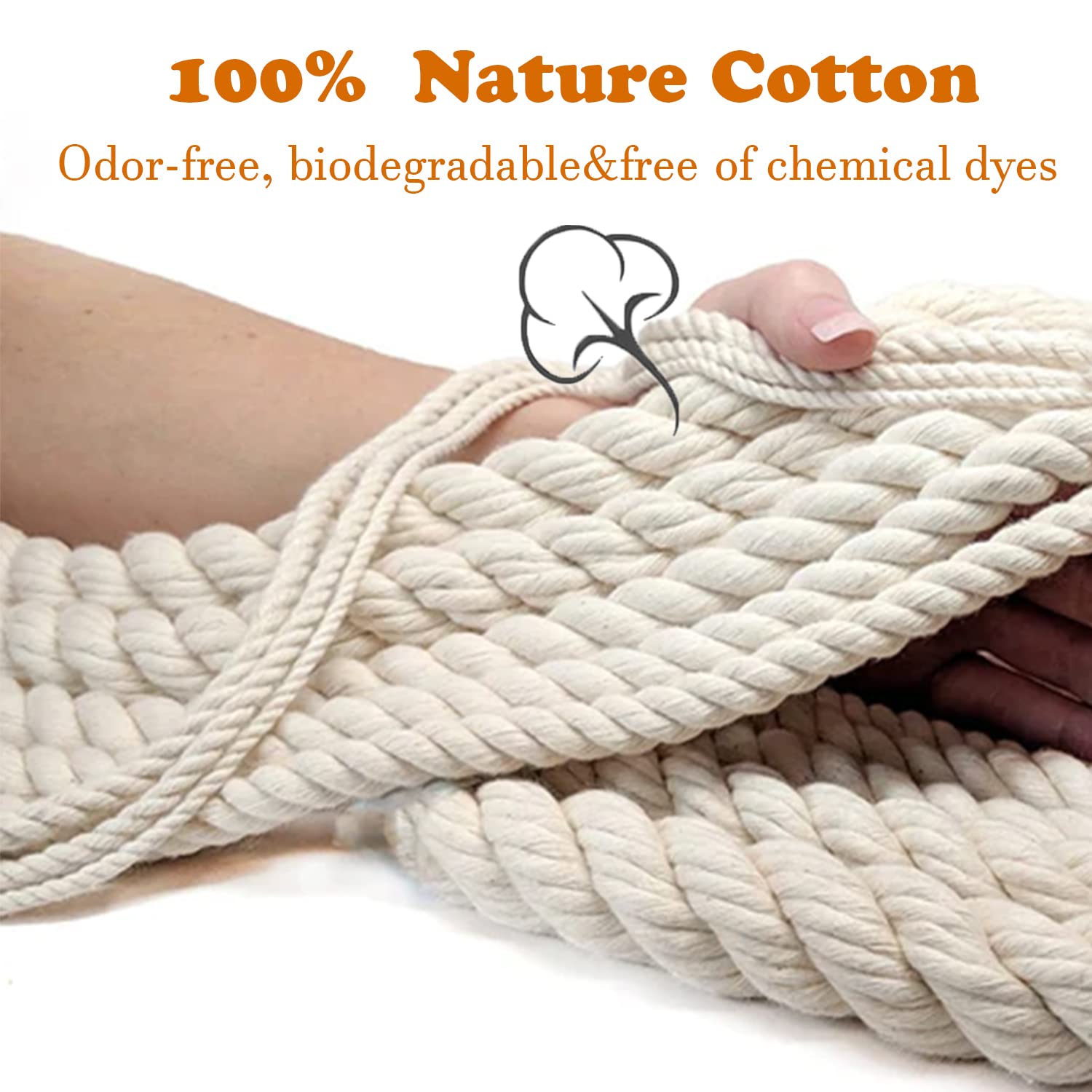Klhamky 3mm x 547yd Natural Macrame Cotton Cord - 4 Strand Twisted Beige Cotton Cord for Handmade Wall Hanging, DIY, Craft Making, Knitting, Plant Hangers, Decorative Projects