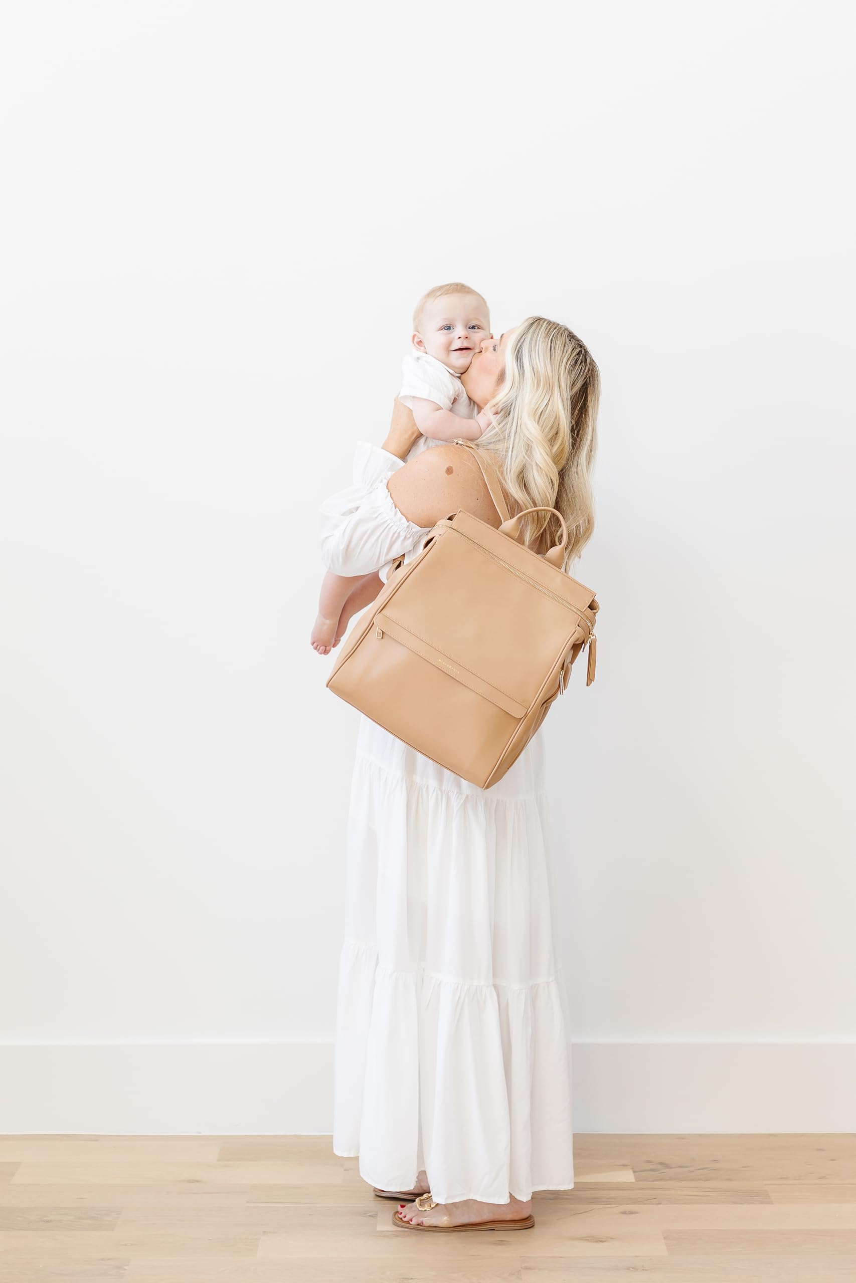 MIA + SOPHIA Leather Diaper Bag Backpack with USB Charging Port, Changing Pad, Stroller Straps, Bottle Holder (Brown Sophia)