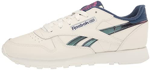 Reebok Women's Classic Leather Sneaker, Chalk/Batik Blue/Atomic Pink, 8