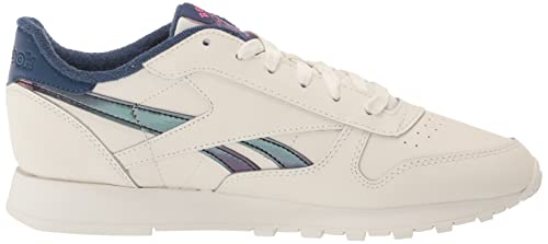 Reebok Women's Classic Leather Sneaker, Chalk/Batik Blue/Atomic Pink, 8
