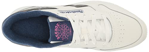 Reebok Women's Classic Leather Sneaker, Chalk/Batik Blue/Atomic Pink, 8