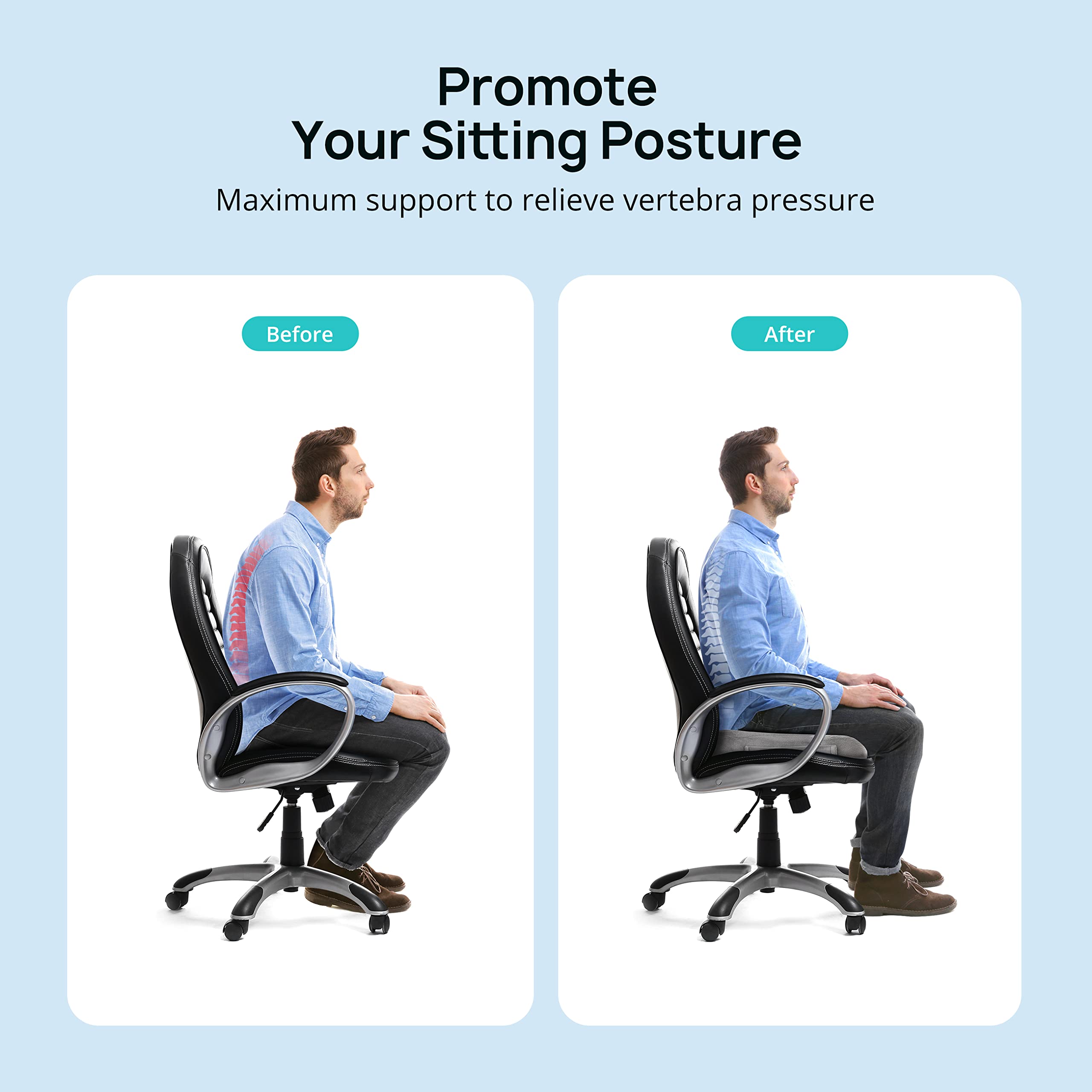 Evajoy Seat Cushion for Office Chair, Gel & Memory Foam Cushion with Ergonomic Design, Carrying Handle, Non-Slip Butt Pillow for Lower Back, Coccyx, Sciatica, Tailbone Pain Relief