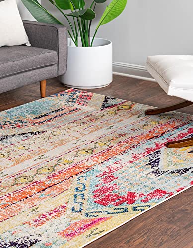 Unique Loom Sedona Collection Distressed, Southwestern, Vintage, Modern, Over-Dyed, Abstract Area Rug (5' 0 x 8' 0 Rectangular, Multi/Beige)