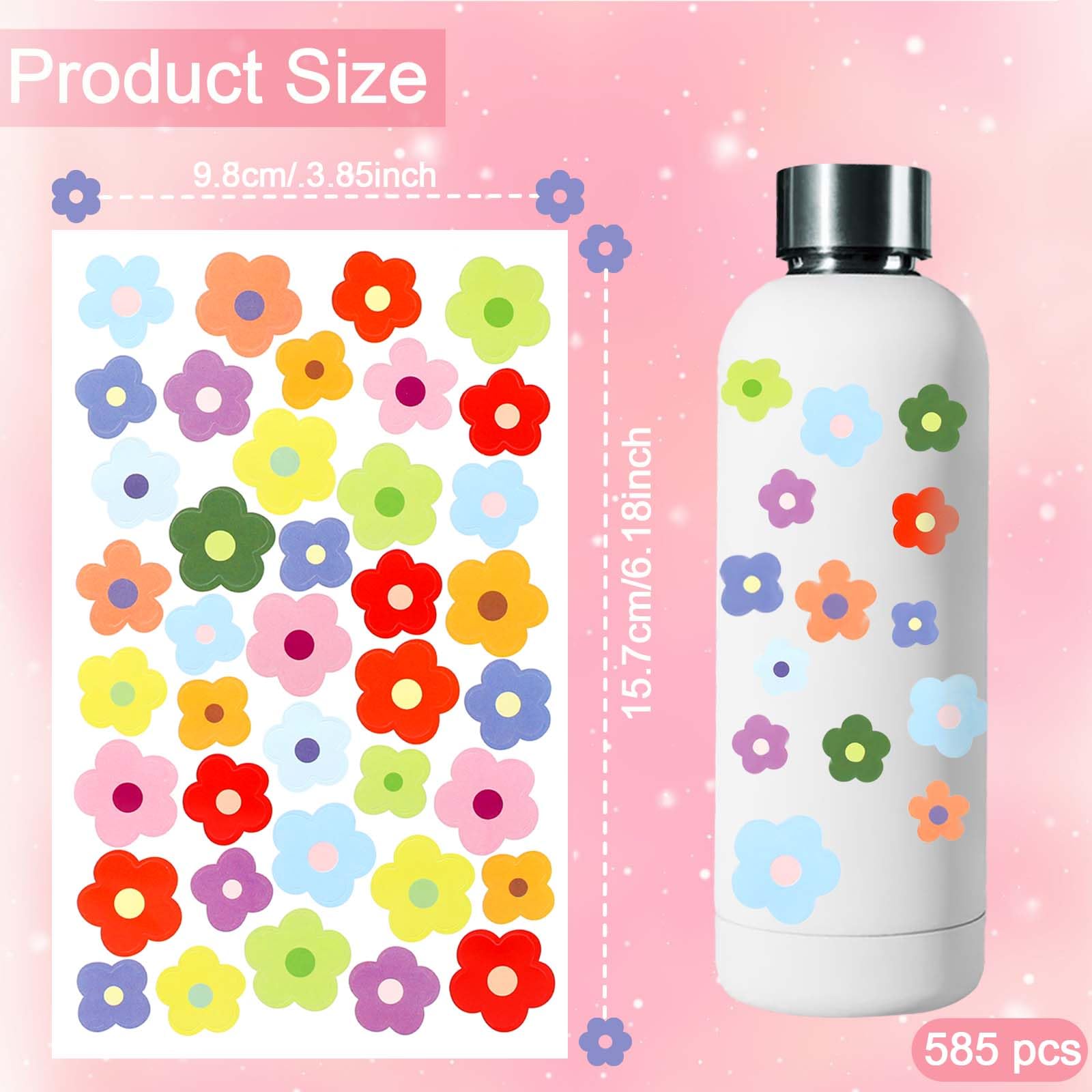 585 Pcs Mini Flower Stickers for Scrapbooking,Boho Tiny Stickers Small Cute Stickers Self-Adhesive Pastel Stickers Vinyl Flower Decals for Water Bottle, Laptop,Car,Cellphone Case,Arts Craft