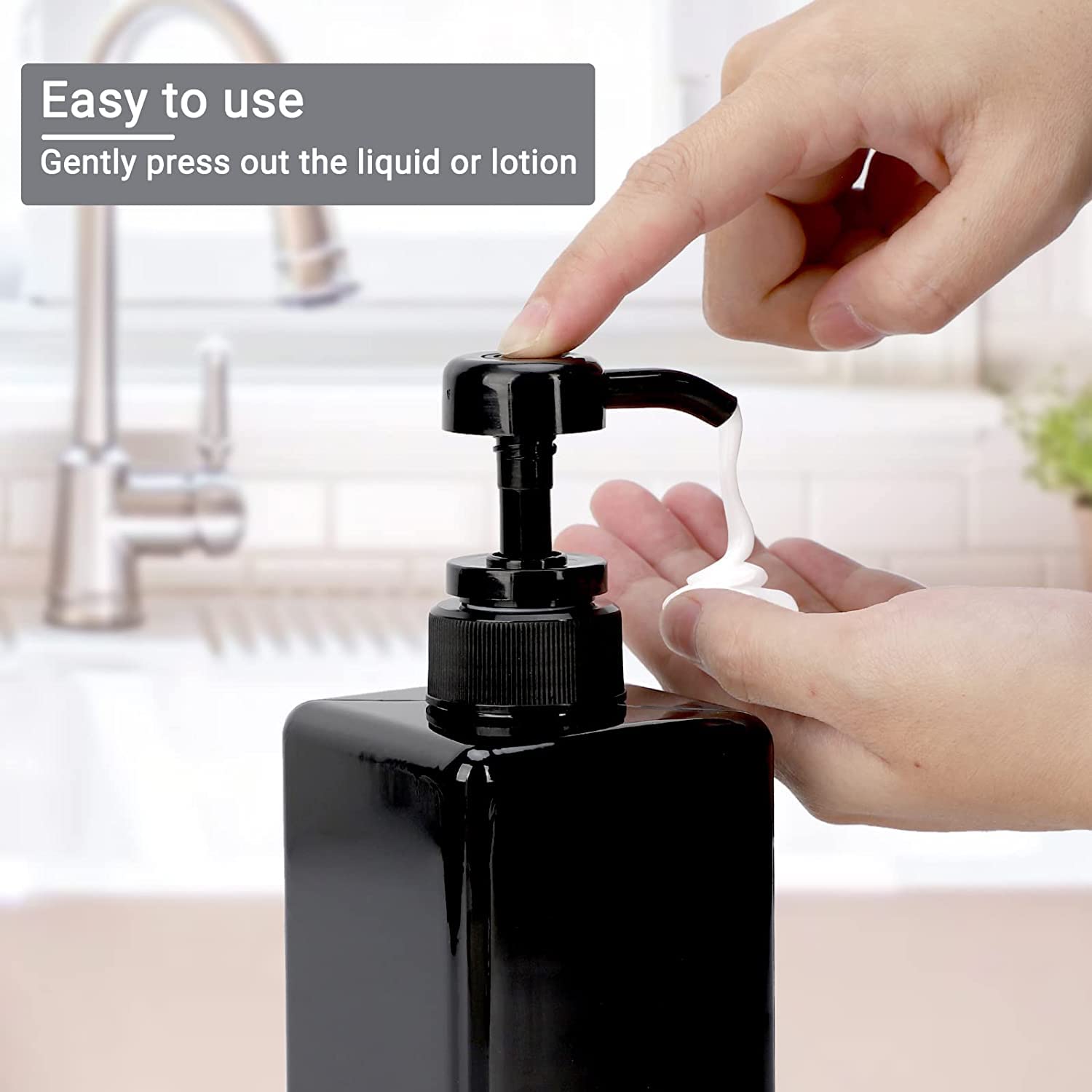 Amorettise 6 Pack Shampoo and Conditioner Dispenser Bottles, 4 Pack 22 Oz & 2 Pack 8 Oz Refillable Square Plastic Pump Bottles for Dispensing Lotions, Shampoo, Conditioner, and Body Wash (Black)
