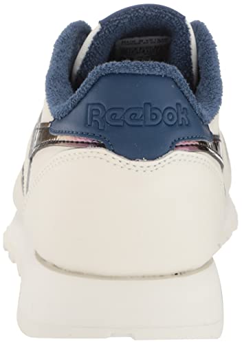 Reebok Women's Classic Leather Sneaker, Chalk/Batik Blue/Atomic Pink, 8