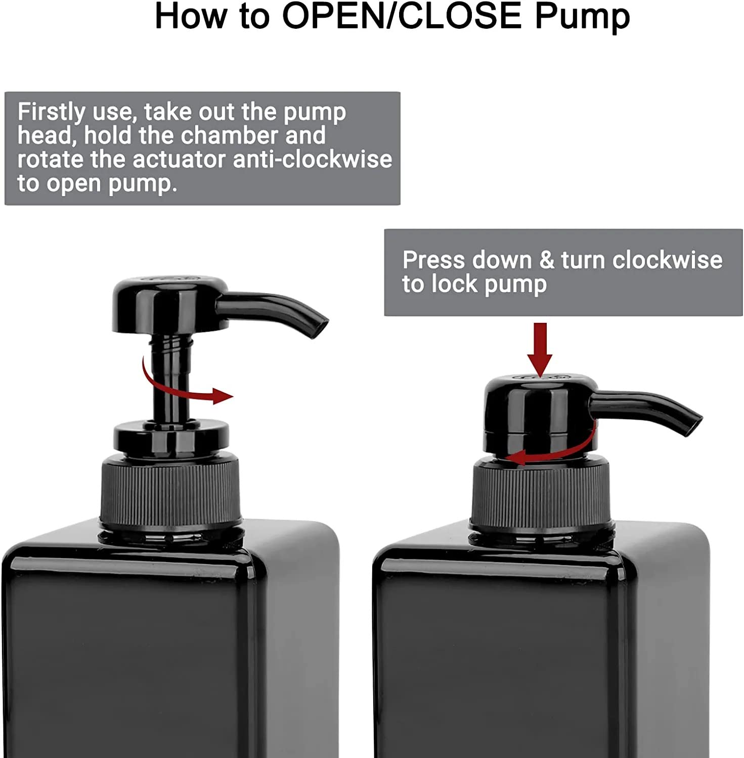 Amorettise 6 Pack Shampoo and Conditioner Dispenser Bottles, 4 Pack 22 Oz & 2 Pack 8 Oz Refillable Square Plastic Pump Bottles for Dispensing Lotions, Shampoo, Conditioner, and Body Wash (Black)