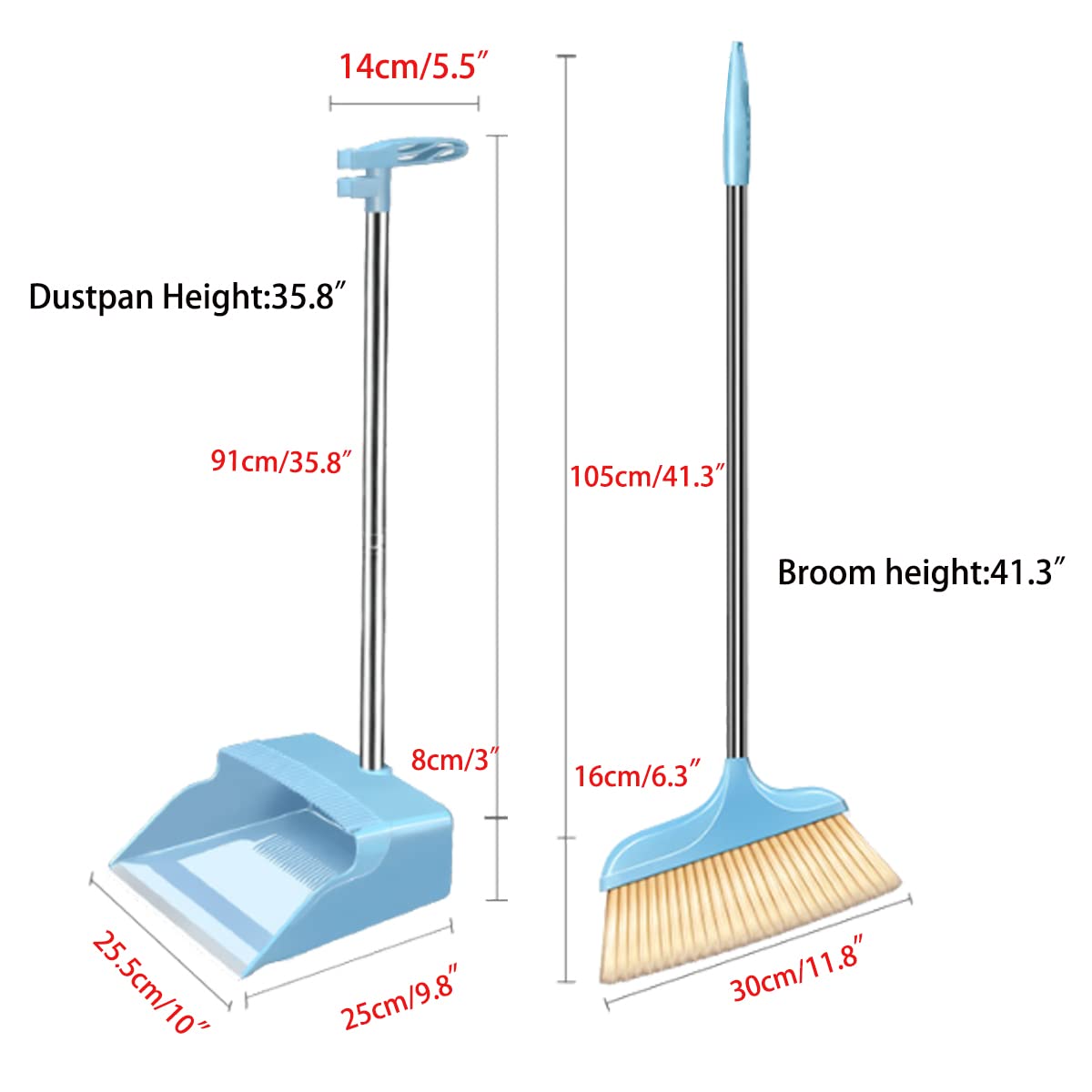Indoor Broom and Dustpan Set,41" Height Broom with Stand Up Dustpan,Anti-Scratch Edge, 15°Angle Ergonomic Design,Seamless Rubber Strip Fit The Ground to Avoid Dust Leakage,Used for Home Office
