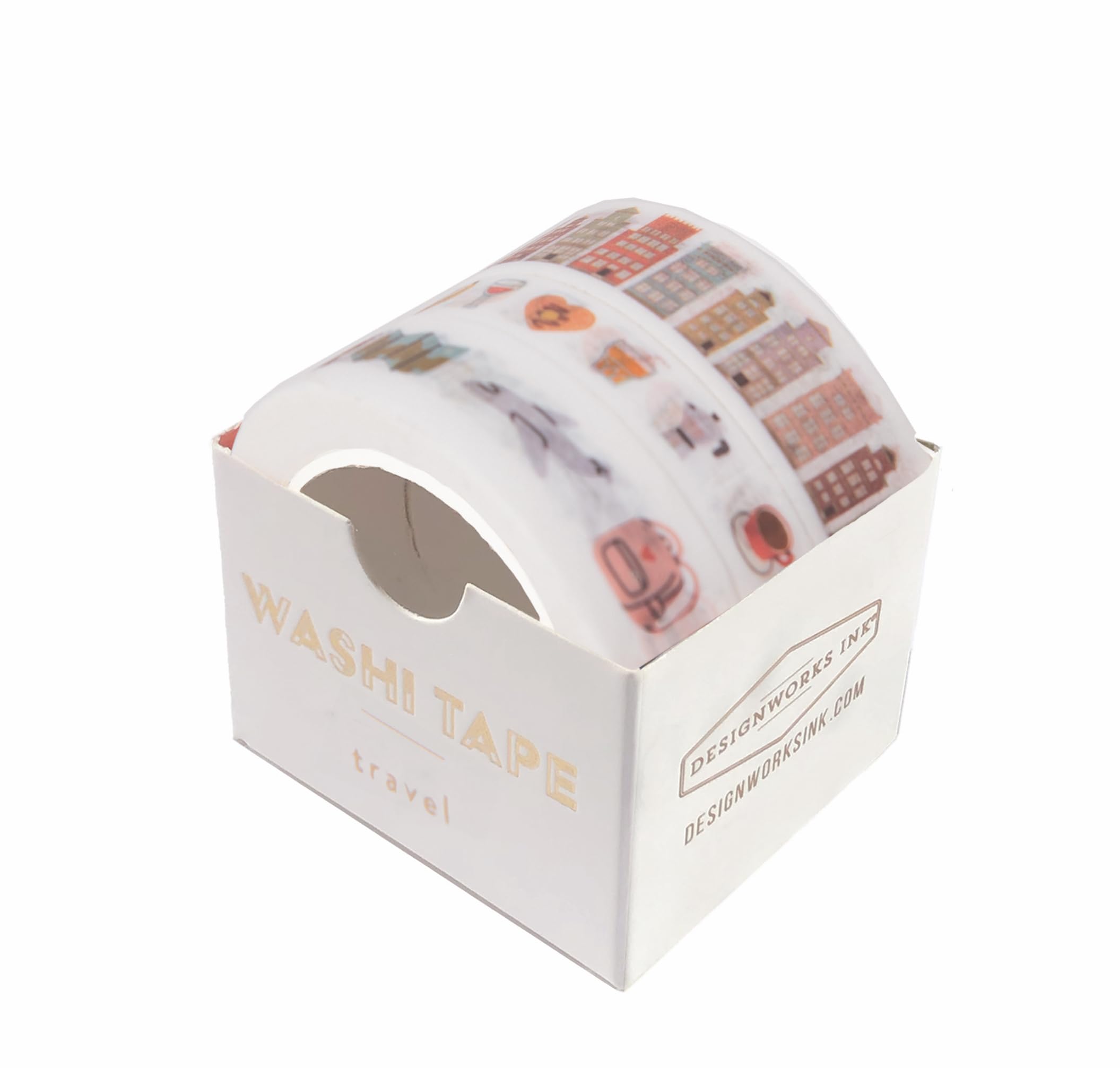 DesignWorks Ink Set of 3 Themed Washi Tapes - Travel and Food Icons Printed on Decorative Tape for Scrapbook, Journals, More - 10 Yards Per Roll