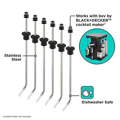 bev by BLACK+DECKER Cocktail Maker Replacement Dispenser Straws, Stainless Steel, Dishwasher Safe, 6 Pack (BEST106)