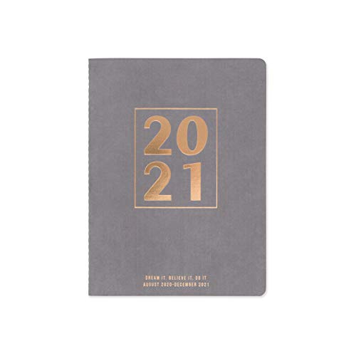 DesignWorks Ink 17-Month Dated Simple Planner (August 2020 - December 2021), 6" x 8", Mushroom - Bold Block