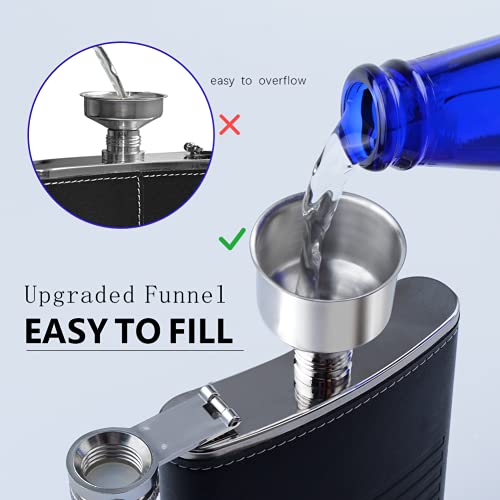 New Scale American Flag Flask Set, 8 Oz Flasks for Liquor for Men with Funnel & 2 Cups , 18/8 Stainless Steel Alcohol Drinking Flask for Men Great Gift Box(Black Leather)