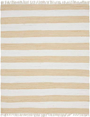 Unique Loom Chindi Rag Collection Hand Woven Striped Natural Fibers Beige Area Rug (8' 0 x 10' 0)