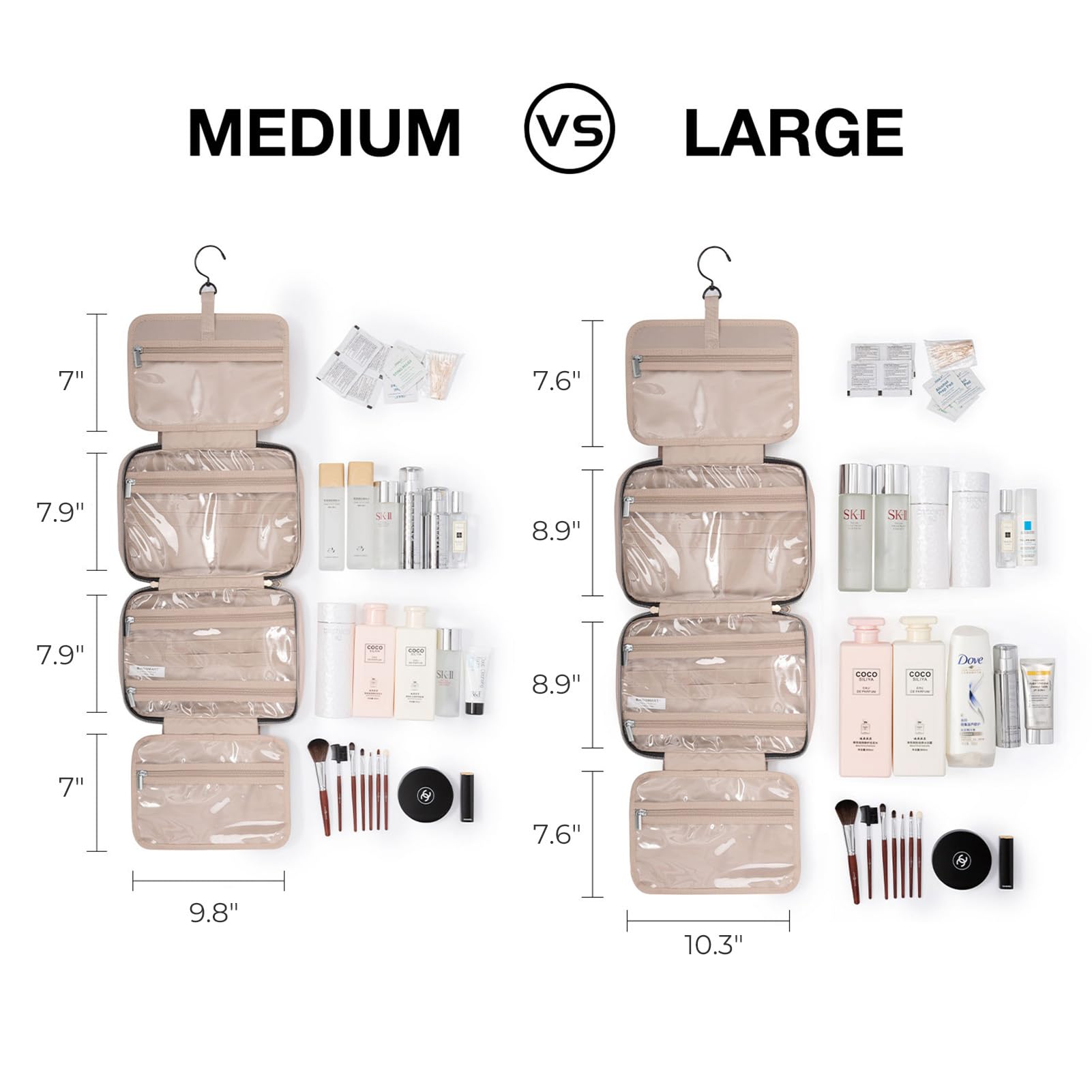 BAGSMART Toiletry Bag Travel Bag with Hanging Hook, Water-resistant Makeup Cosmetic Bag Travel Organizer for Accessories, Shampoo, Full Sized Container, Toiletries (Medium-Grey)