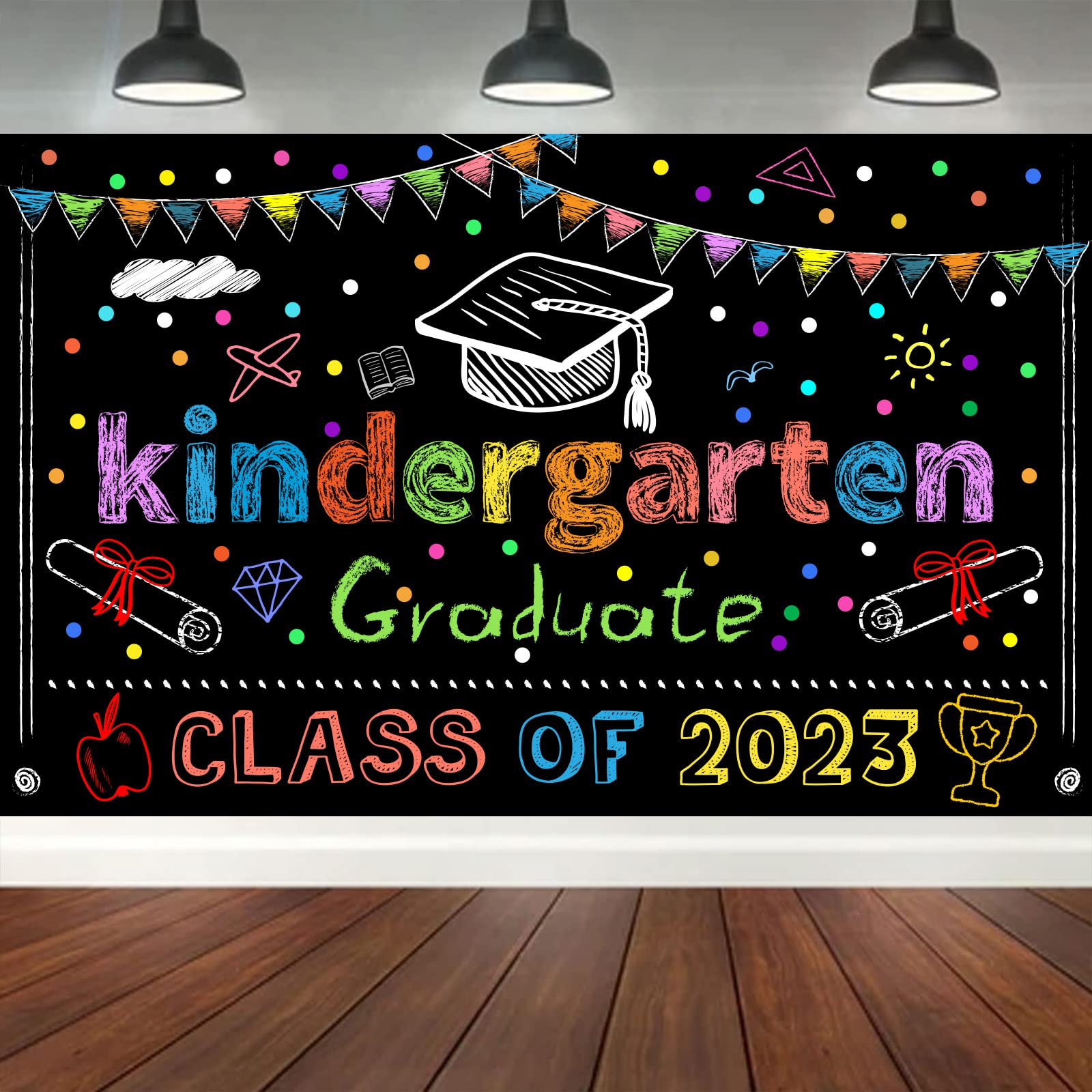 Littleloverly Kindergarten Graduation Banner Backdrop Party Decorations Class of 2022 Preschool Kids Congrats Grad Banner Outdoor Yard Sign Kindergarten Graduation