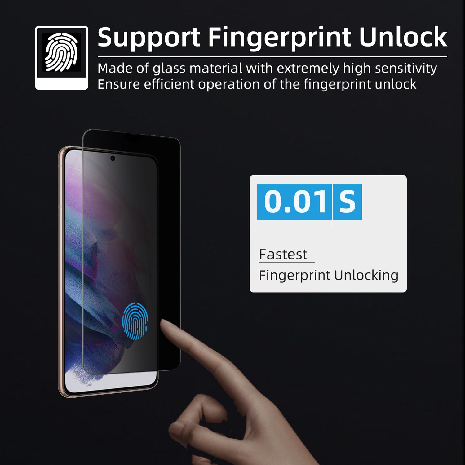 Amleute 【3+1 Pack】 Samsung Galaxy S22 Privacy Screen Protector,9H Tempered Glass【 Support Fingerprint Unlock 】 Anti-Spy Film Compatible for S22 5G