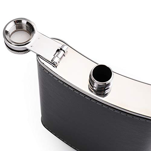 Suwimut 4 Pack Hip Flask for Liquor for Men, 8 oz Stainless Steel Leakproof Pocket Hip Flask with Black Leather Cover and Funnel for Drinking of Alcohol, Whiskey, Rum and Vodka, Gift for Men