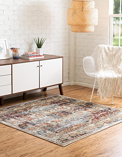 Unique Loom Isabella Collection Area Rug - Adjani (7' 10" Square, Ivory/Beige)