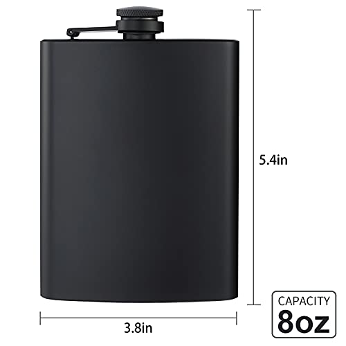 Hip Flasks for Liquor for Men Women 1 pcs 8OZ Matte Black Stainless Steel Flask with 1 pcs Funnels for Wedding Party Groomsman Bridesmaid Birthdays Gift