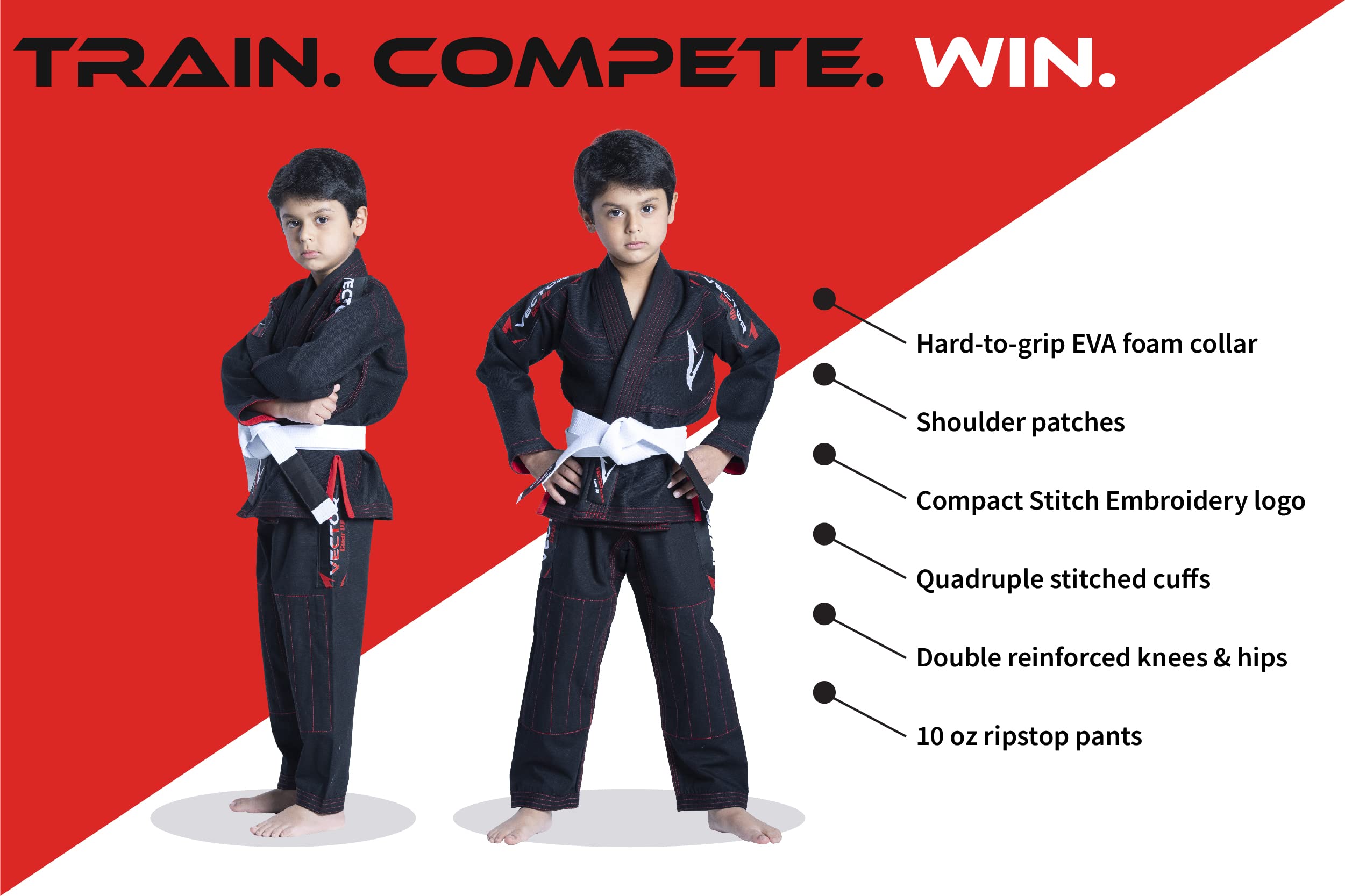 Vector Sports Kids Brazilian Jiu Jitsu BJJ Gi with Free White Belt 100% Cotton Pearl Weave Kimono Ultra Lightweight Preshrunk Fabric (Navy, K2)