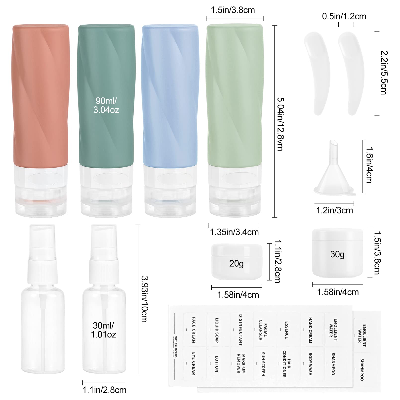 Silicone Travel Bottles Set for Toiletries - 14 Pack Leak Proof Travel Containers for TSA Approved Squeezable Refillable Travel Accessories for Shampoo Conditioner Lotion Body Wash (3.04 oz/Brown)