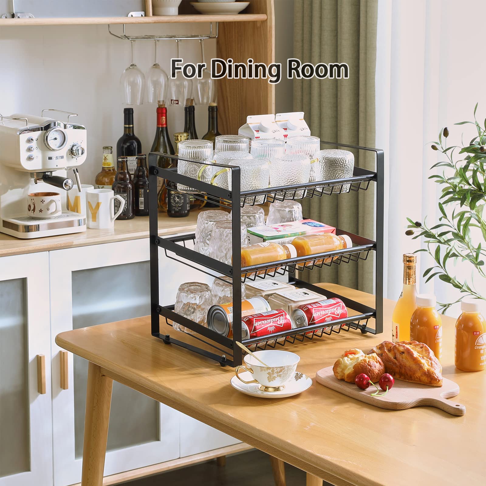 YMYNY 3-Tier Can Rack Organizer, Multifunctional Can Storage Dispenser, Holds Up to 36 Cans, Stacking Rack Holder for Kitchen Cabinets, Countertops, Pantry, Small Spaces, Black, HSR001H