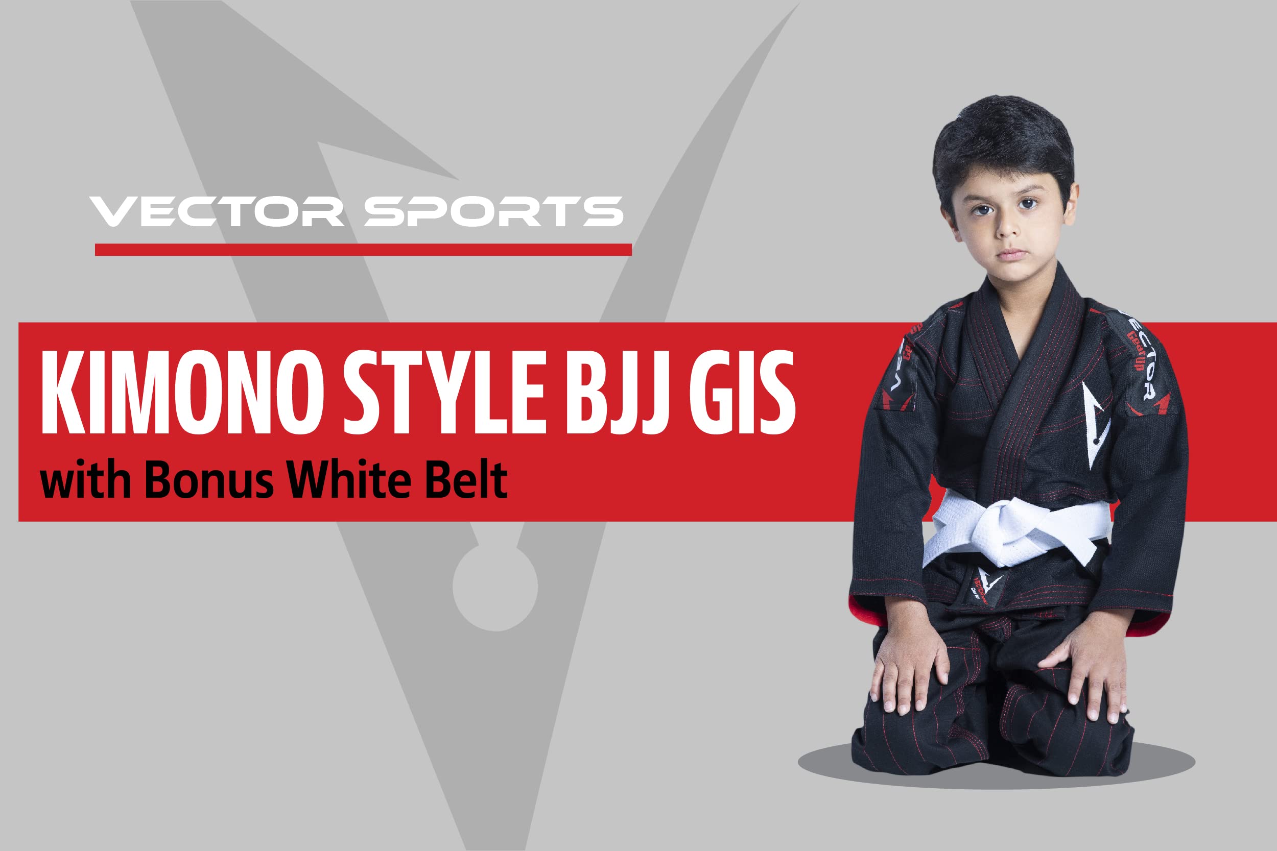 Vector Sports Kids Brazilian Jiu Jitsu BJJ Gi with Free White Belt 100% Cotton Pearl Weave Kimono Ultra Lightweight Preshrunk Fabric (Navy, K2)