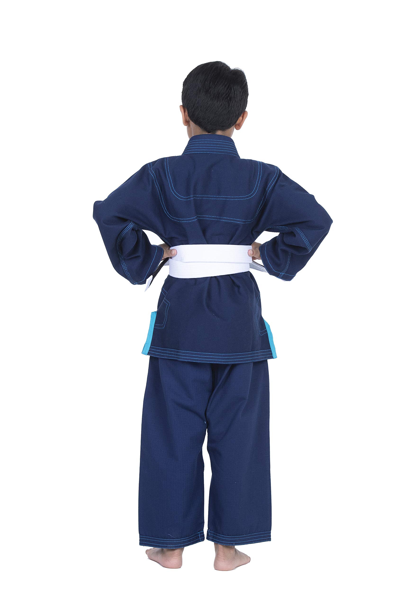 Vector Sports Kids Brazilian Jiu Jitsu BJJ Gi with Free White Belt 100% Cotton Pearl Weave Kimono Ultra Lightweight Preshrunk Fabric (Navy, K2)