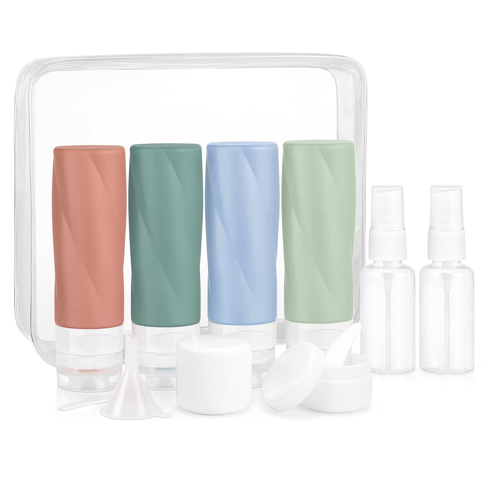 Silicone Travel Bottles Set for Toiletries - 14 Pack Leak Proof Travel Containers for TSA Approved Squeezable Refillable Travel Accessories for Shampoo Conditioner Lotion Body Wash (3.04 oz/Brown)