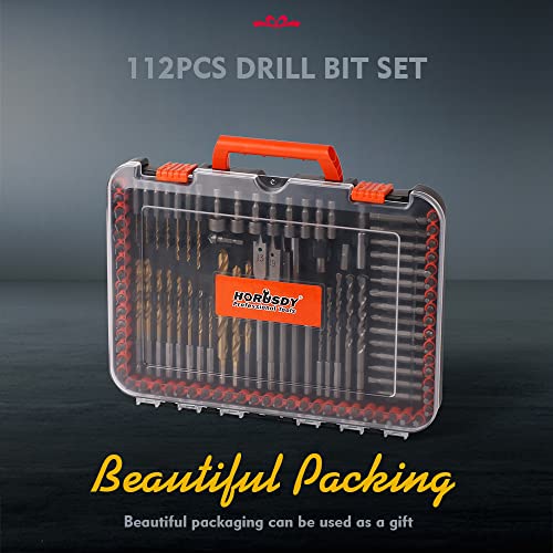 HORUSDY Impact Drill Bit Set, 112-Pieces 1/4" Hex Shank Impact Driver Bits & Screwdriver Bits Set for Screw Driving and Wood Metal Cement Drilling