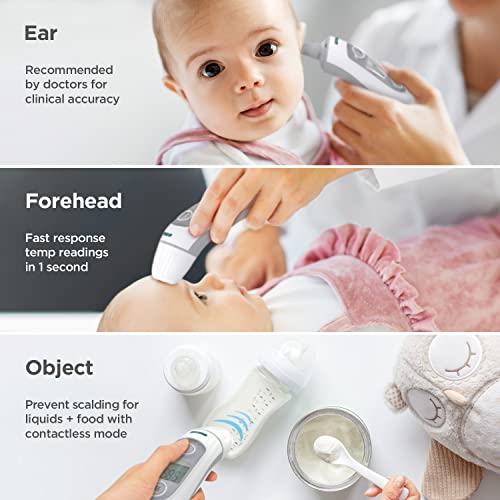 BLACK+DECKER 3-in-1 Infrared Thermometer for Kids and Adults with Fever Alarm, Forehead/Ear/Object Modes, Mute Function for Sleeping Babies, Fast Response Time and Auto Shutdown (BDXTMB100), White