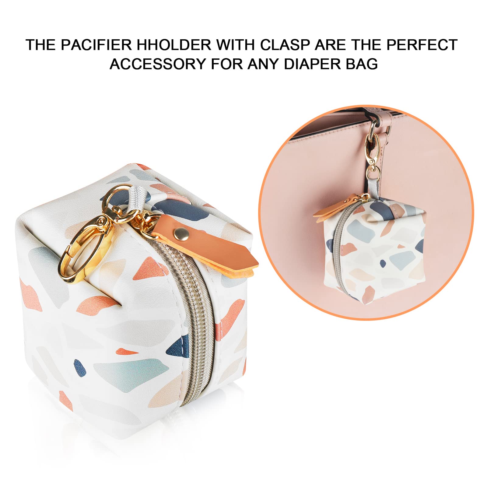 Baby Pacifier Case with Clip, Baby Pacifier Holder Pouch Box for Diaper Bag, Holds 2 Pacifiers for Travel Outdoor Activities, Small Baby Utensils,Colorful Stone