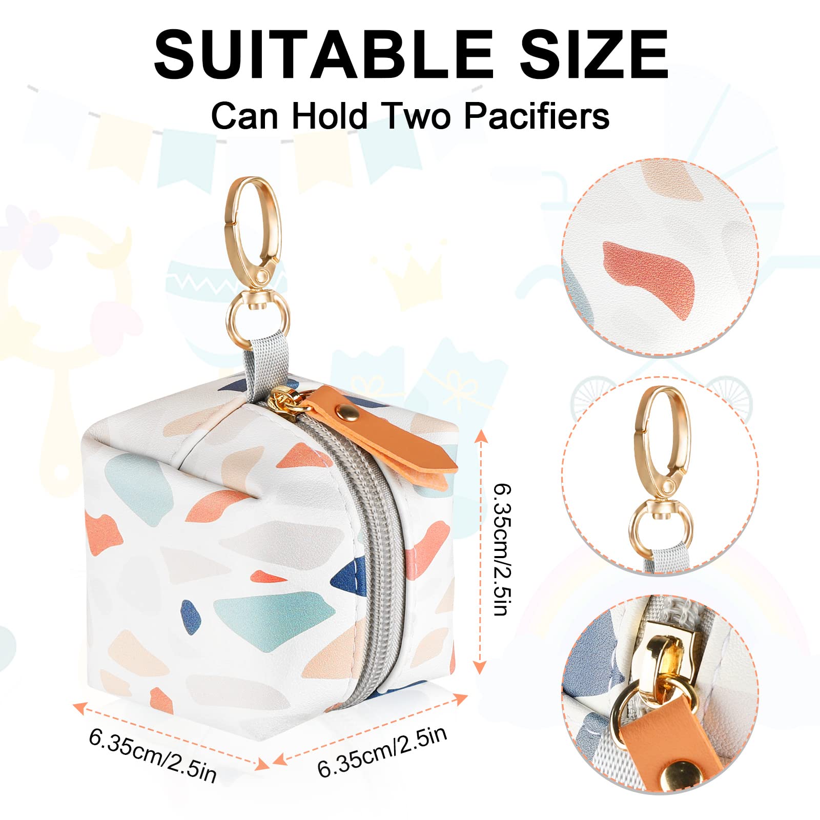 Baby Pacifier Case with Clip, Baby Pacifier Holder Pouch Box for Diaper Bag, Holds 2 Pacifiers for Travel Outdoor Activities, Small Baby Utensils,Colorful Stone