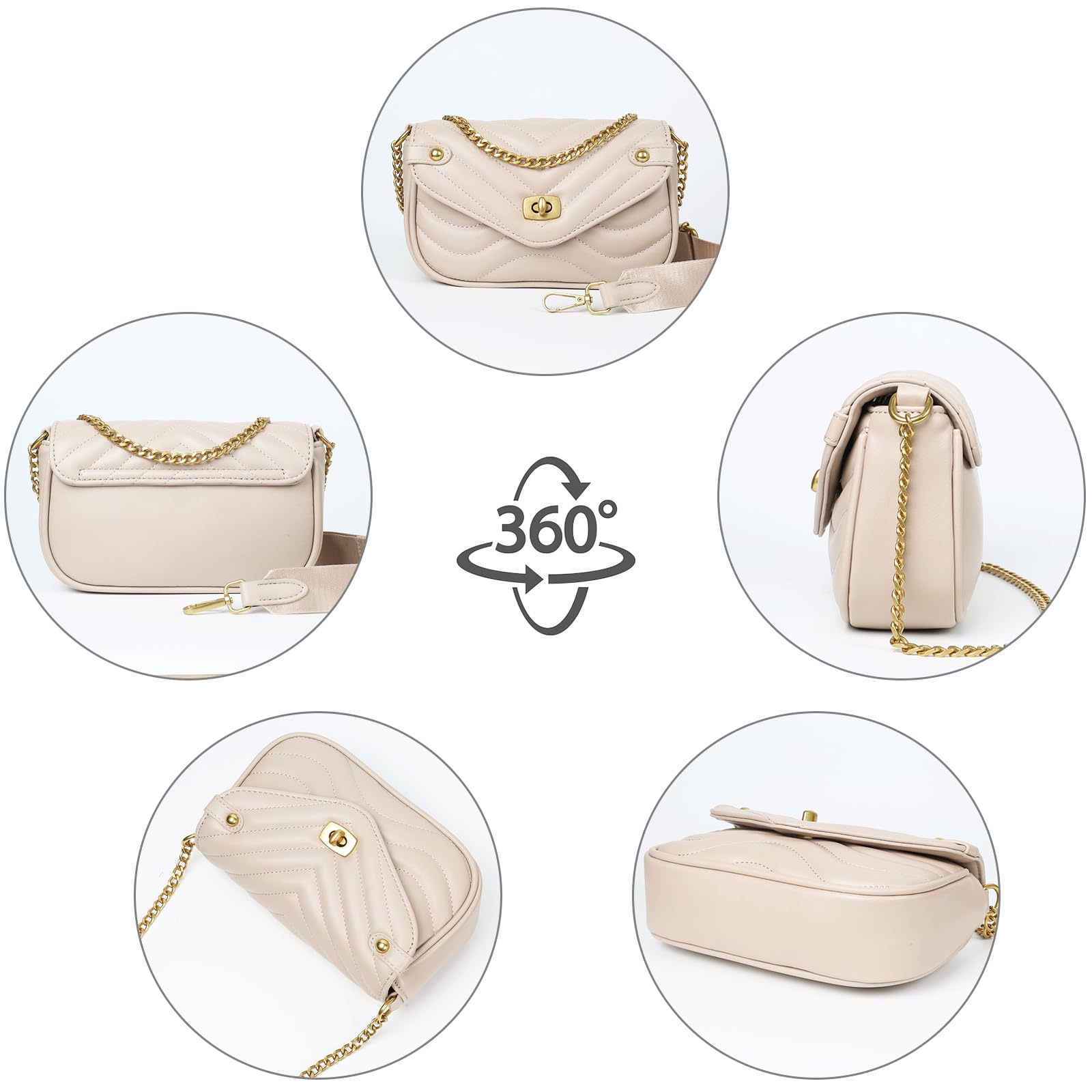 Small Crossbody Purses for Women Pu Leather Chain Quilted Handbag Designer Shoulder Bags Coin Cellphone Purse Set 2pcs (Khaki)