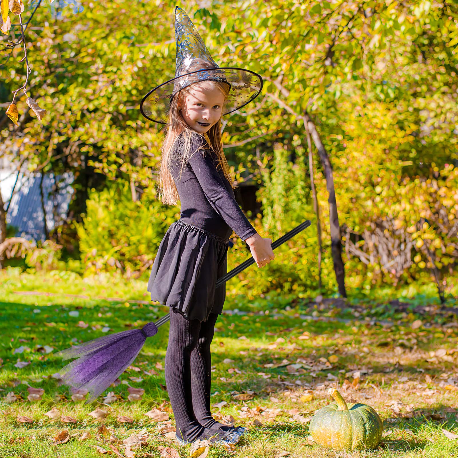 FOMIYES 2Pcs Halloween Witch Broom Net Yarn Witch Broom Kids Cosplay Broomstick for Halloween Costume Party Haunted House Masquerade Show Prop Supplies